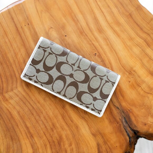 Coach | Bags | Coach Signature Canvas Leather Checkbook Cover | Poshmark